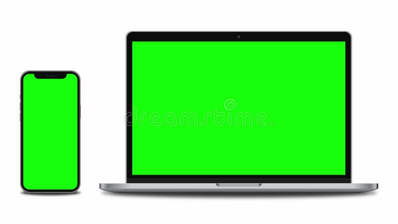 Smartphone and Laptop with Green Screen Slide into the Camera Frame. 4K ...
