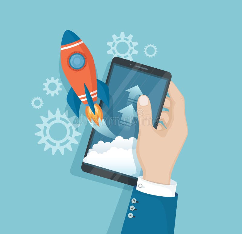 Smartphone with Launch Rocket Startup from the Screen. Phone with ...