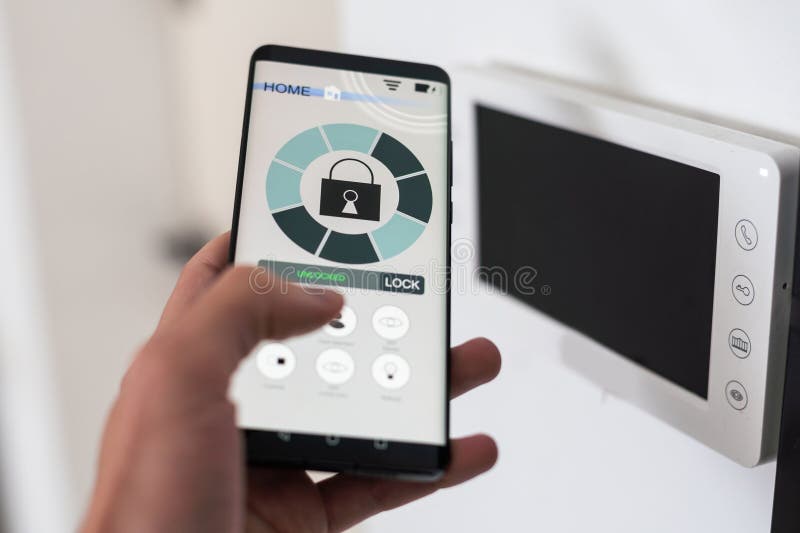 Smartphone with Launched Application for Alarm Security System, Lock or ...