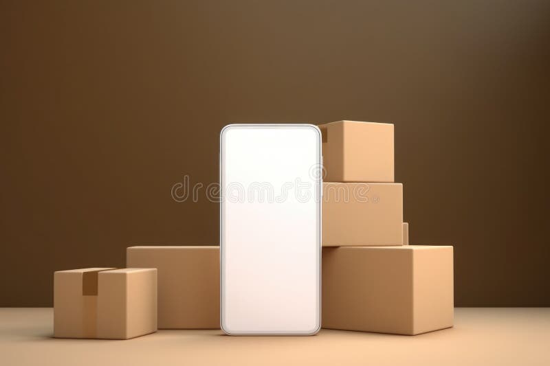 Smartphone Layout with Cardboard Boxes. Parcel Delivery. Mockup Stock ...