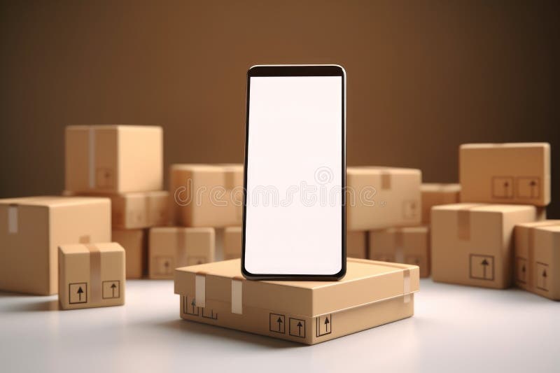 Smartphone Layout with Cardboard Boxes. Parcel Delivery. Mockup Stock ...