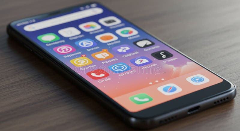 A Smartphone Lies on a Wooden Surface, Displaying a Colorful Array of ...