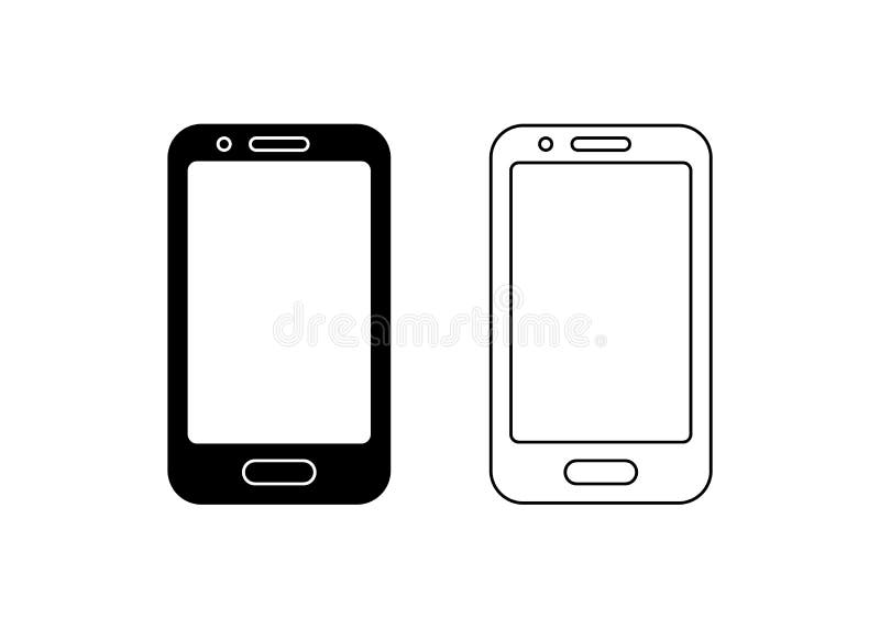 Smartphone Line Icon. Set of White and Black Mobile Phone Flat ...
