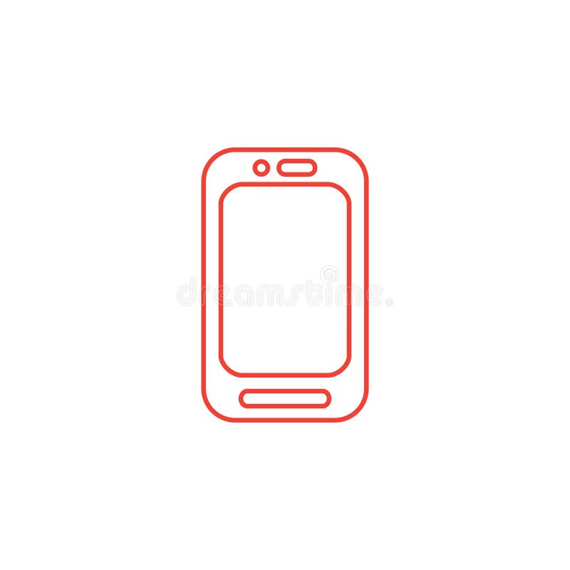 Smartphone Line Red Icon on White Background. Red Flat Style Vector ...
