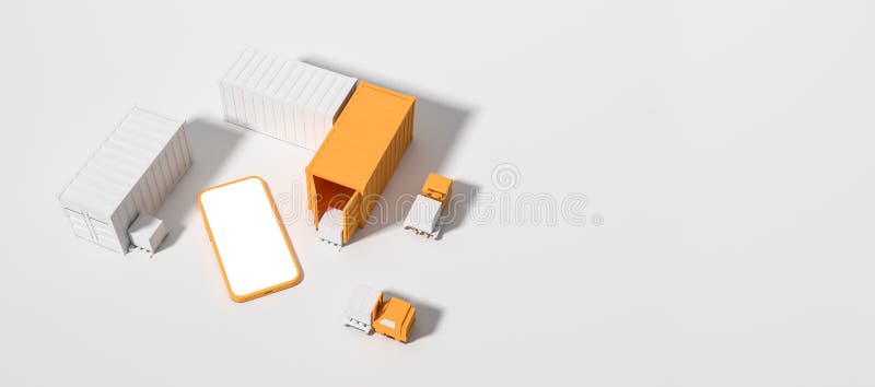 Smartphone and Loader with Container, Cargo and Shipment. Mockup Screen ...