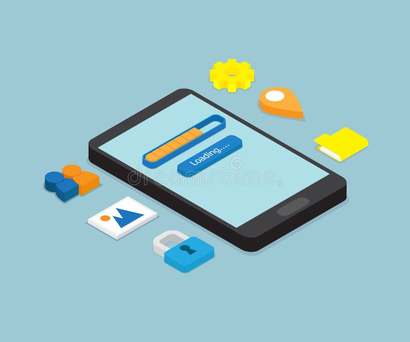 Smartphone Loading Application Isometric Stock Vector - Illustration of ...