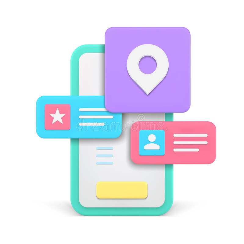 Smartphone Location Map Application Button User Interface Window Label Realistic 3d Icon Vector ...