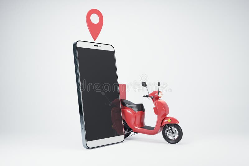 Smartphone with Location Pin and Scooter Model Symbolizing Delivery ...