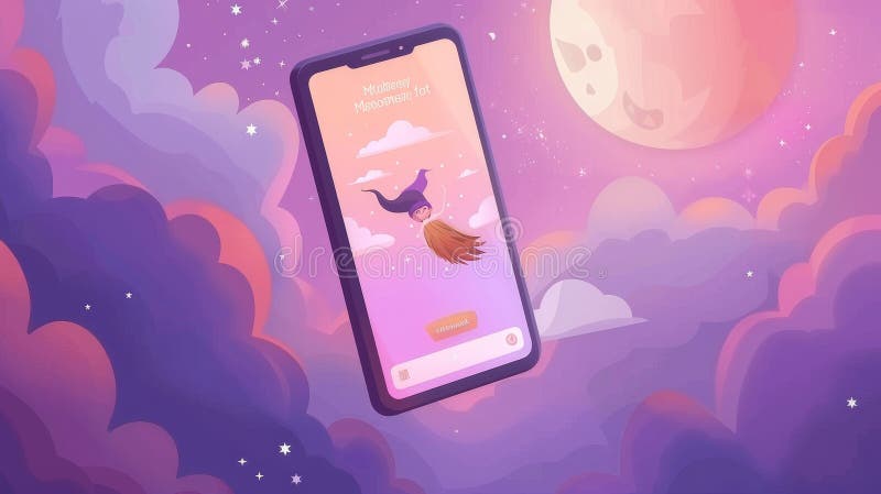 A Smartphone Lock Screen Featuring a Witch on a Broom. Mobile Phone ...