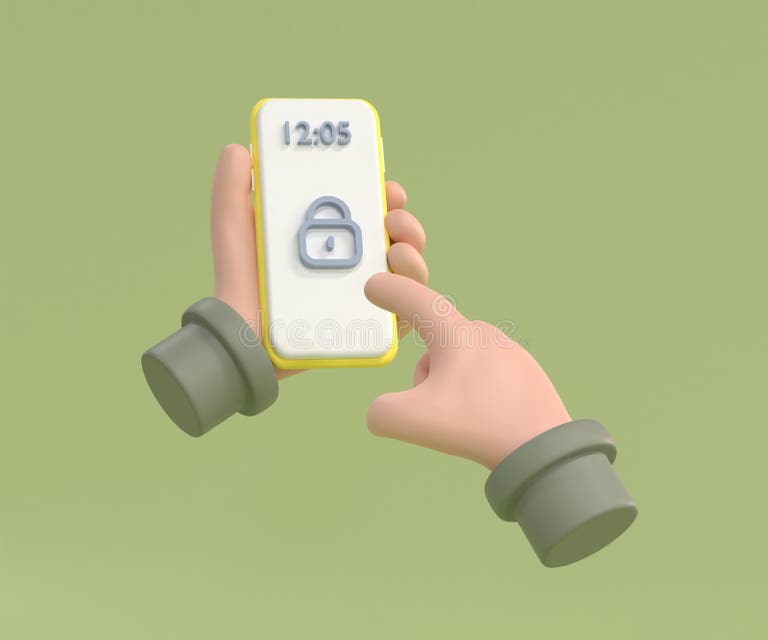 Smartphone Lock Screen. Hand Hold Smartphone with Master Key, Finger ...