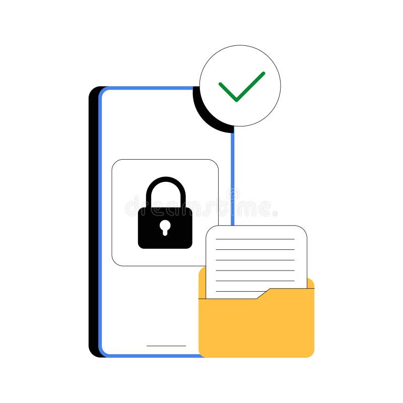 Smartphone with Lock Screen and Document Folder in Flat Vector Illustration Symbolizing Data ...