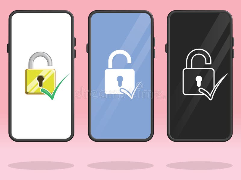 Smartphone Lock Unlocked Protection Check Mark Stock Vector ...