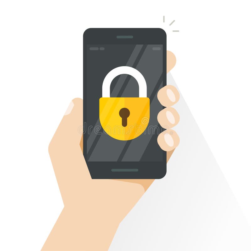 Smartphone in Hand with Lock Icon on Screen Vector, Locked Mobile Phone ...
