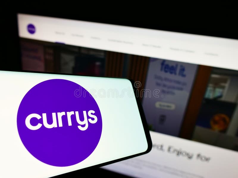 Smartphone with Logo of British Electronics Retail Company Currys Plc ...