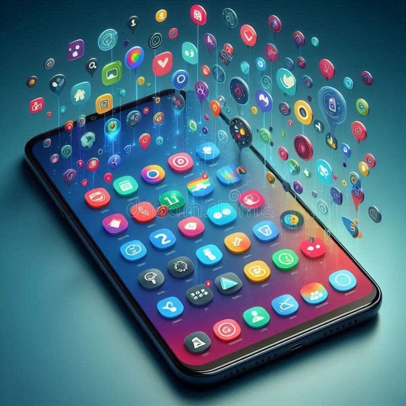 Smartphone with Lots of Apps and AI Tools Stock Illustration ...