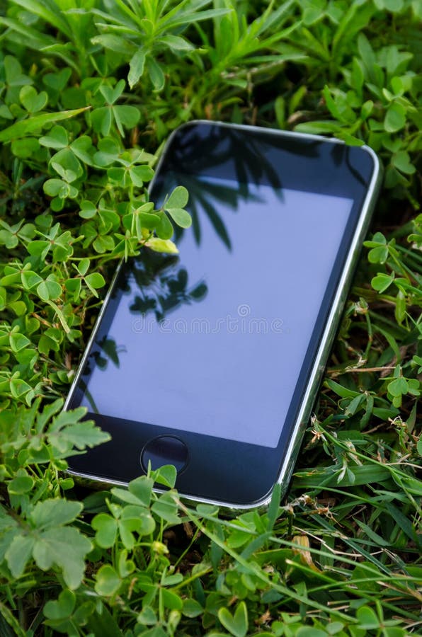 Smartphone Lying on the Grass Stock Image - Image of connect, field ...