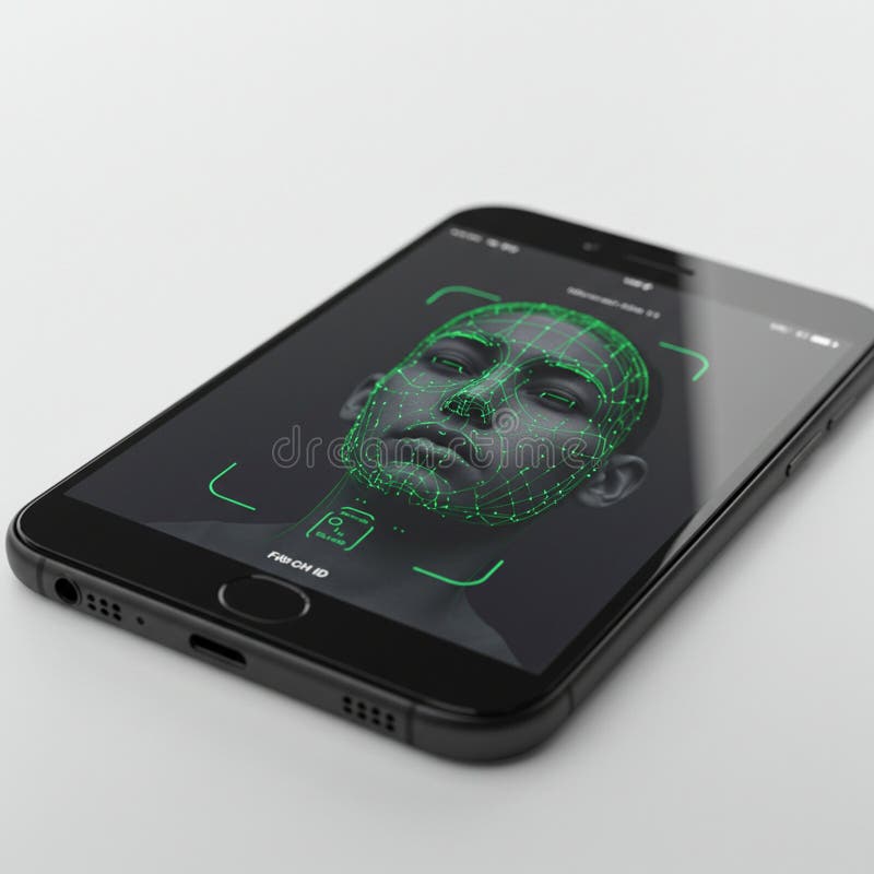 A Smartphone Lying on a Light Surface Displays a Digital Facial ...