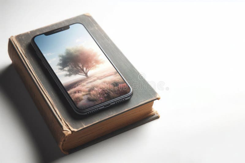 A Smartphone Lying on an Old Book. Space for Text. Stock Image - Image ...