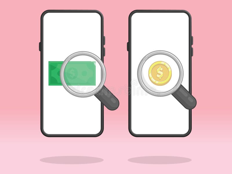 Smartphone Magnifier Coin Paper Money Checking Stock Vector ...