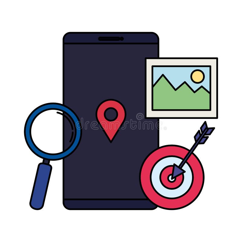 Smartphone with Magnifying Glass and Pin Location Stock Illustration ... Smartphone with Magnifying Glass and Pin Location Stock Illustration ...