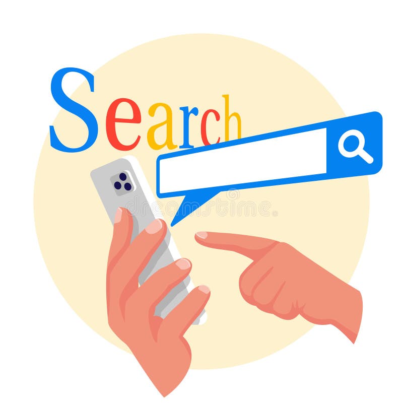 Smartphone in a Man S Hand. a Man Uses the Search Bar Stock ...
