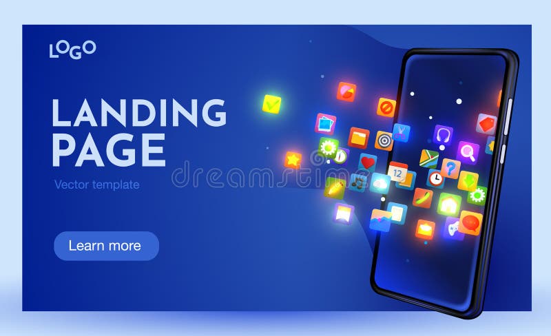 Smartphone with Many Application Icons. Mobile Application Development ...