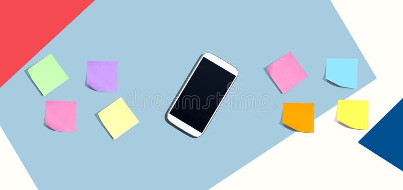 Smartphone with Many Colurful Sticky Notes from Above Stock Image ...