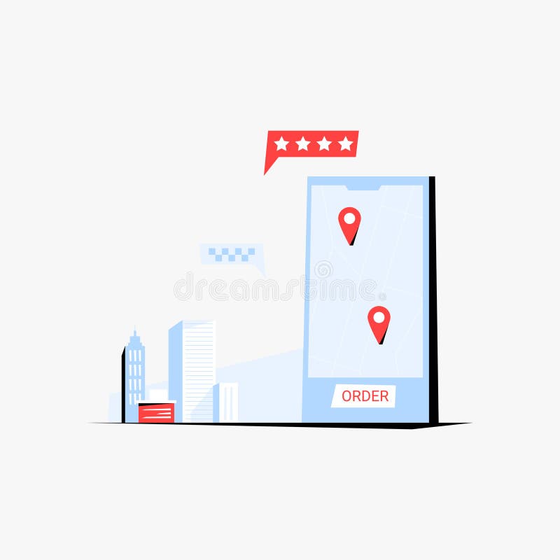 Smartphone with Map, Order Button, and Location Pins in Flat Vector ...