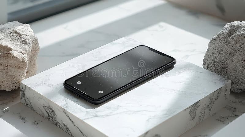 Smartphone on Marble Platform with Rocks - Minimalist Phone Display ...
