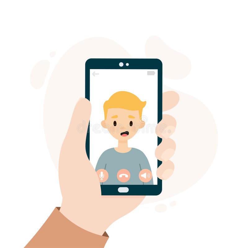 Cute Boy Making a Video Call. People Using a Video Call App while ...