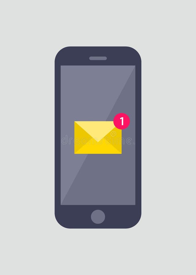 Smartphone with Message Push Notification Flat Vector Illustration ...