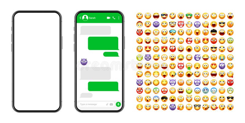 Smartphone Messaging App, User Interface Design with Emoji. SMS Text ...