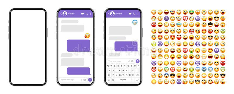 Smartphone Messaging App, User Interface Design with Emoji. SMS Text ...