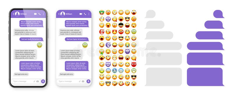 Smartphone Messaging App, User Interface Design with Emoji. SMS Text ...