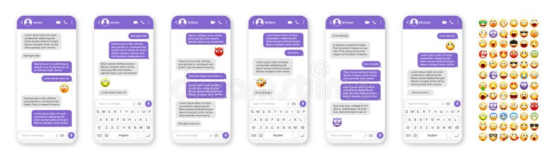 Smartphone Messaging App, User Interface Design with Emoji. SMS Text ...