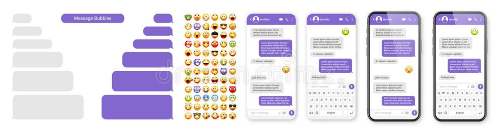 Smartphone Messaging App, User Interface Design with Emoji. SMS Text ...