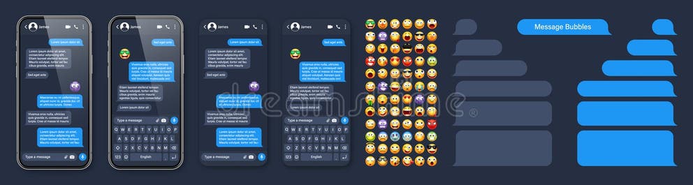 Smartphone Messaging App, User Interface with Emoji. SMS Text Frame ...