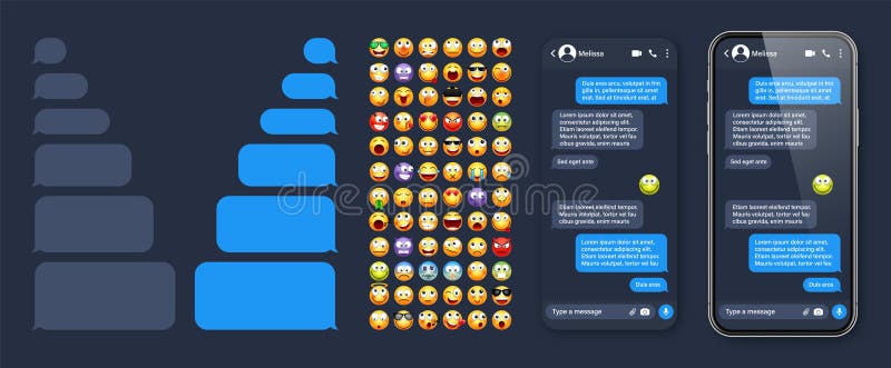 Smartphone Messaging App, User Interface with Emoji. SMS Text Frame ...