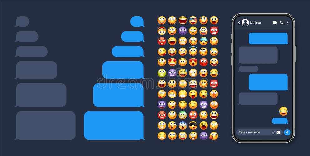 Smartphone Messaging App, User Interface with Emoji. SMS Text Frame ...