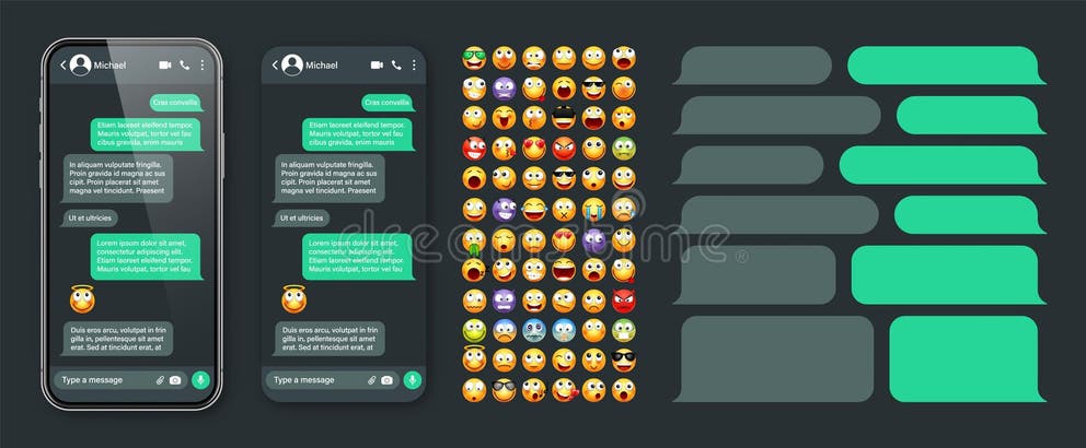 Smartphone Messaging App, User Interface with Emoji. SMS Text Frame ...