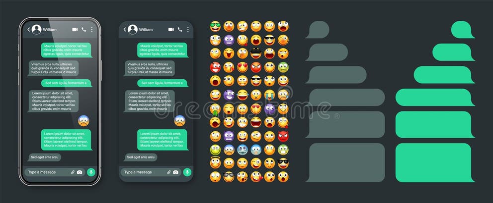 Smartphone Messaging App, User Interface with Emoji. SMS Text Frame ...