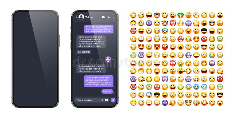 Smartphone Messaging App, User Interface with Emoji. SMS Text Frame ...