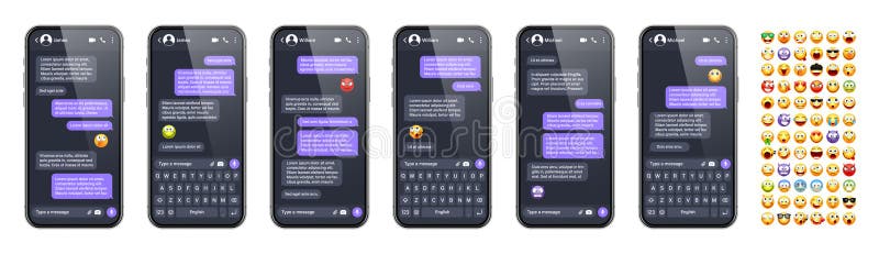 Smartphone Messaging App, User Interface with Emoji. SMS Text Frame ...