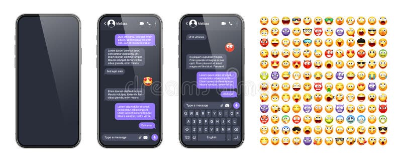 Smartphone Messaging App, User Interface with Emoji. SMS Text Frame ...