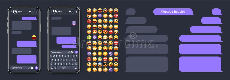 Smartphone Messaging App, User Interface with Emoji. SMS Text Frame ...