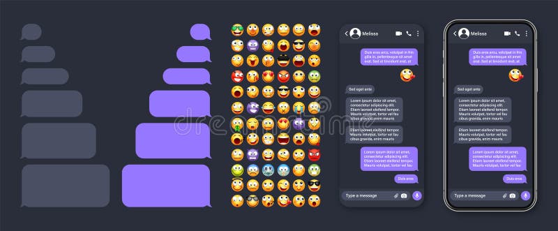 Smartphone Messaging App, User Interface with Emoji. SMS Text Frame ...