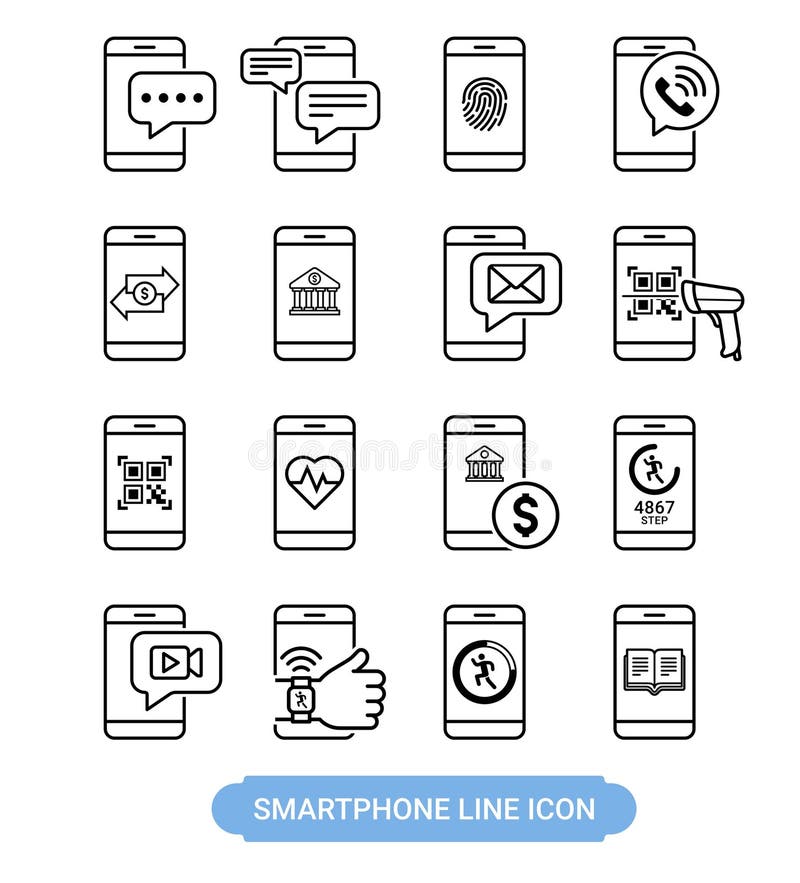 Smartphone Minimal Line Icon Black Color Stock Vector - Illustration of ...