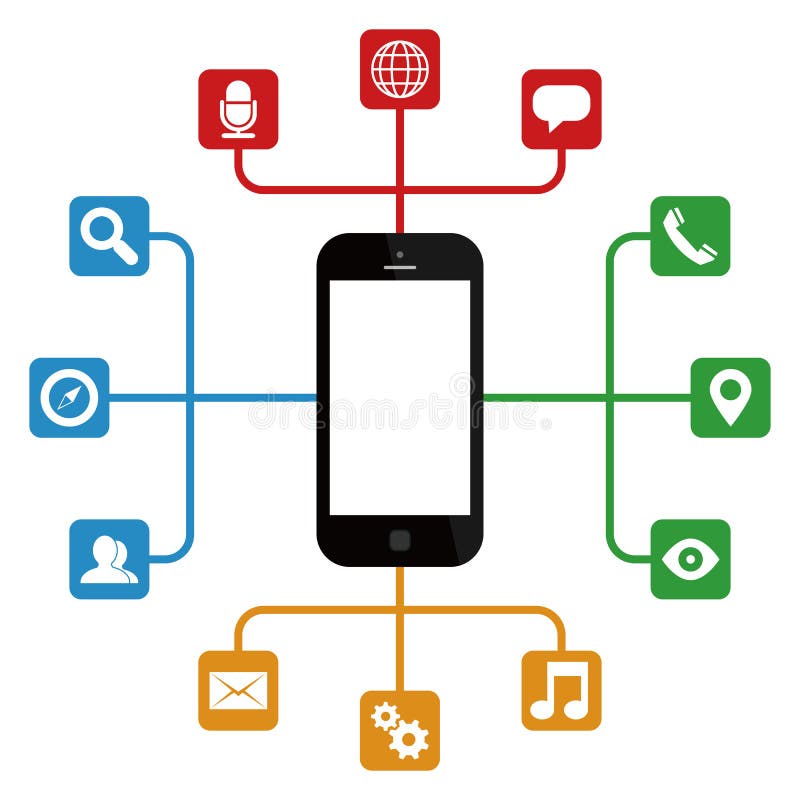 Smartphone mit apps vektor abbildung. Illustration von anwendung - 41701994