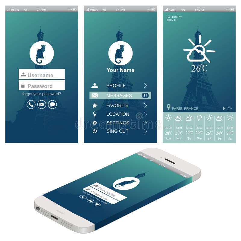 Smartphone with Mobile App Design Stock Vector - Illustration of design ...