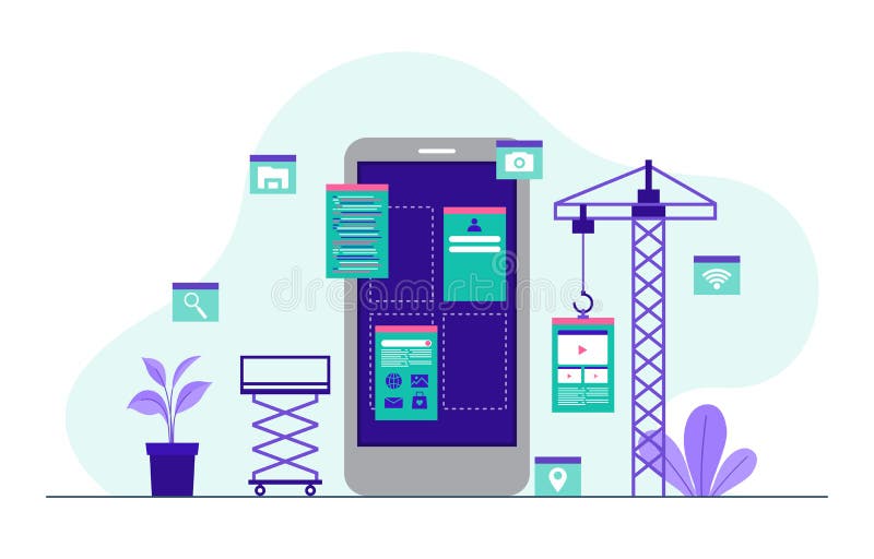 Smartphone Mobile App Development Process Flat Design Illustration ...